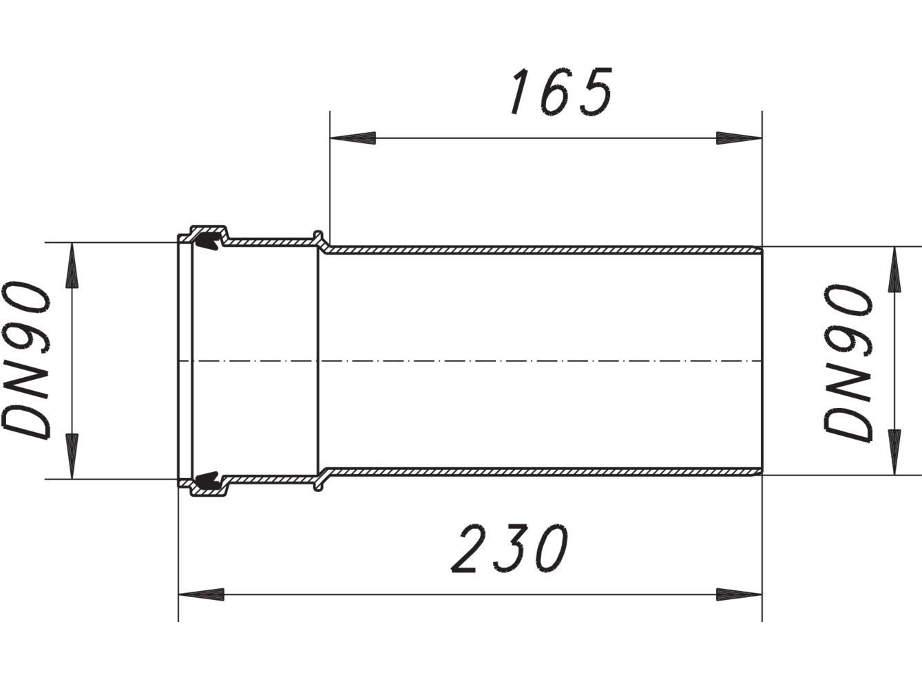 straight WC connector, DN 90