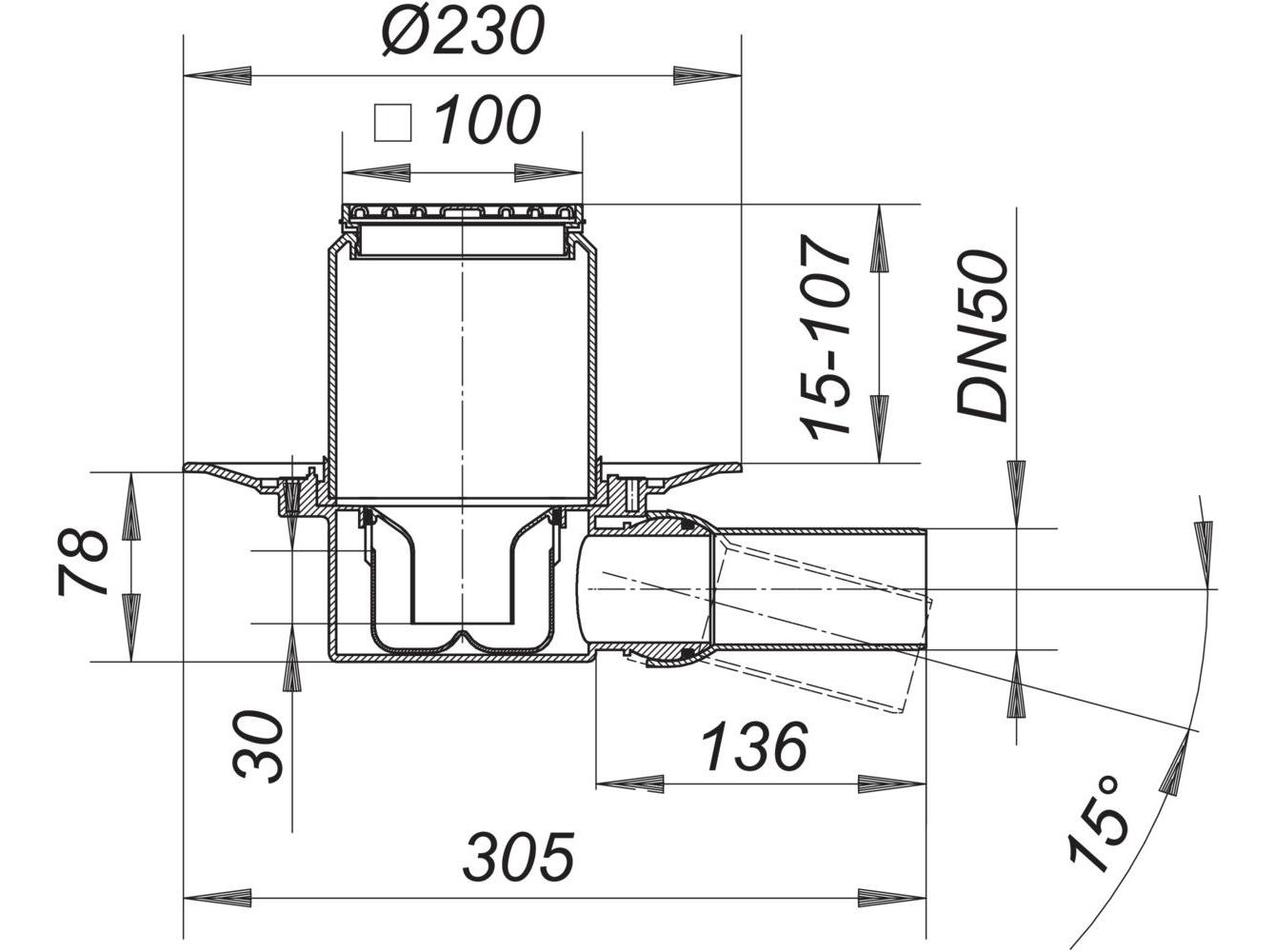 floor drain 42 E, DN 50, 100 x 100 mm