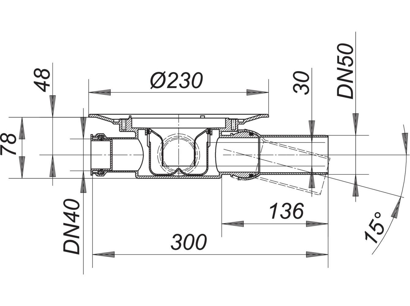 Floor drain body type 42/3, 3 inlets DN 40, DN 50