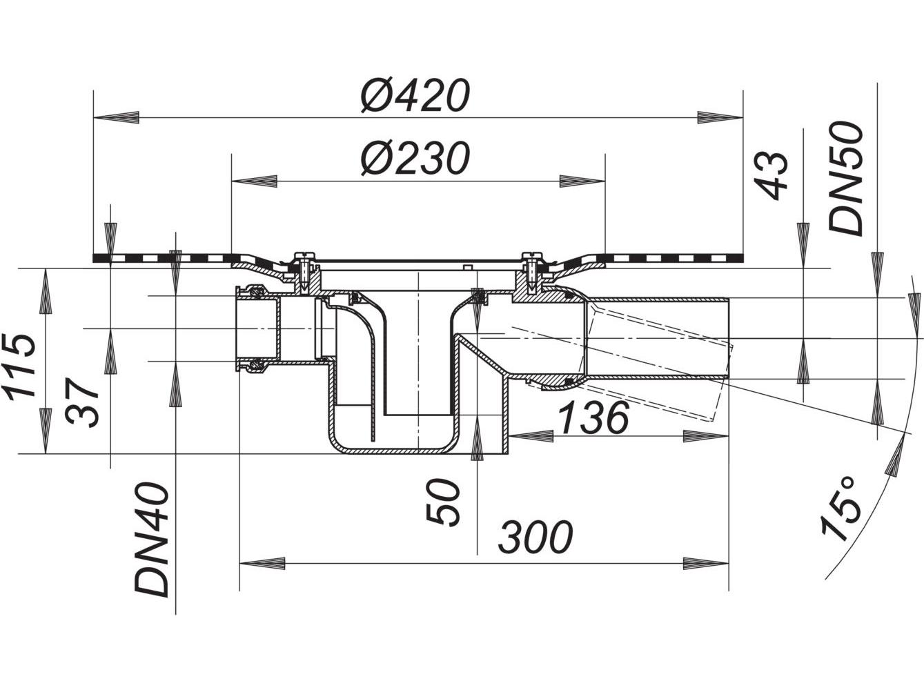 Floor drain body type 46 DallBit, inlet DN 40, DN 50