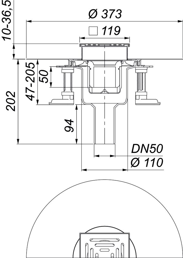 Bodenablauf DallDrain Pure senkrecht, DN50/DN100, 120 x 120 mm