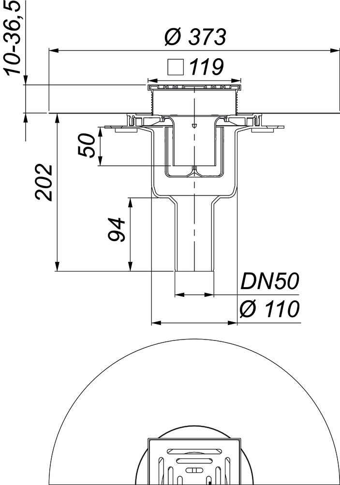 Bodenablauf DallDrain Pure senkrecht OM, DN50/DN100, 120 x 120 mm