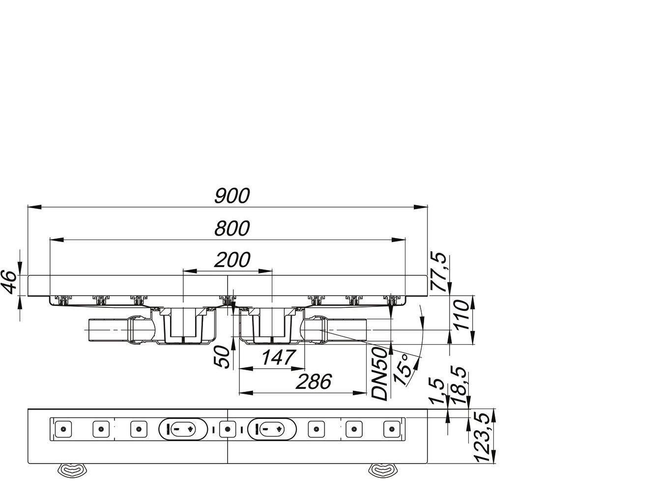 shower channel CeraLine W Duo 800 mm, DN 50
