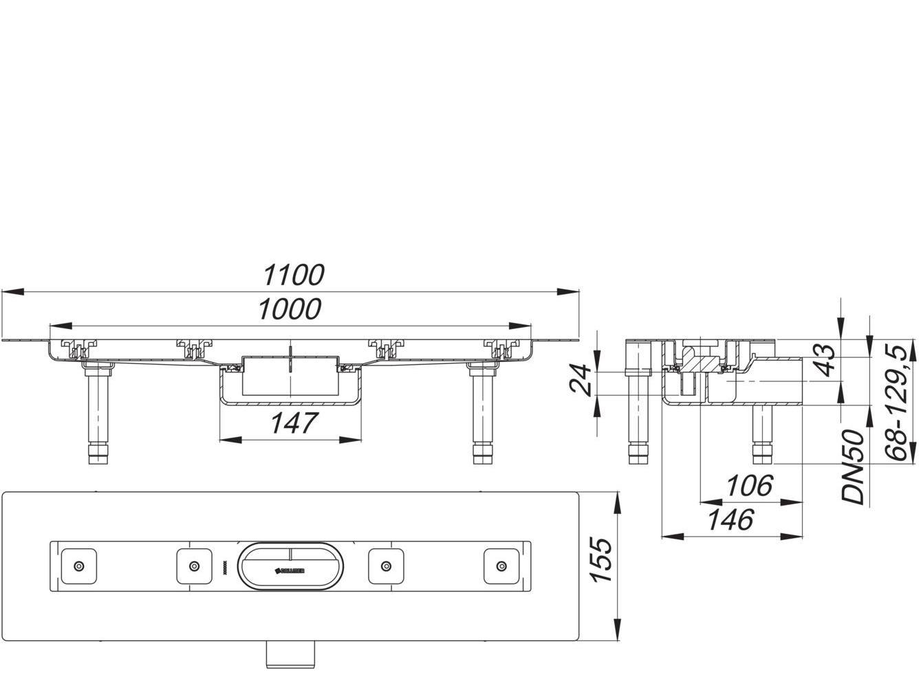 shower channel CeraLine Nano F 1000 mm, DN 50
