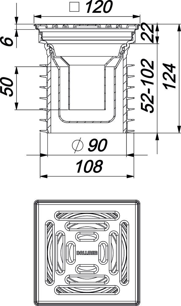 Bodenablauf PRONTO, DN 100, 120 x 120 mm