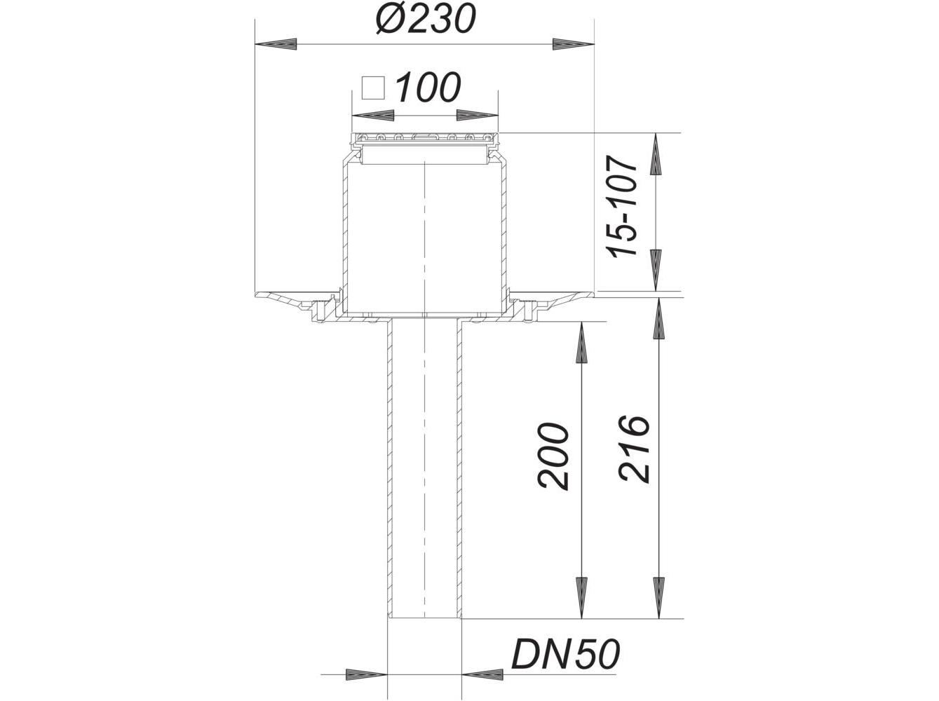 balcony drain type 84 E, DN 50, 100 x 100 mm